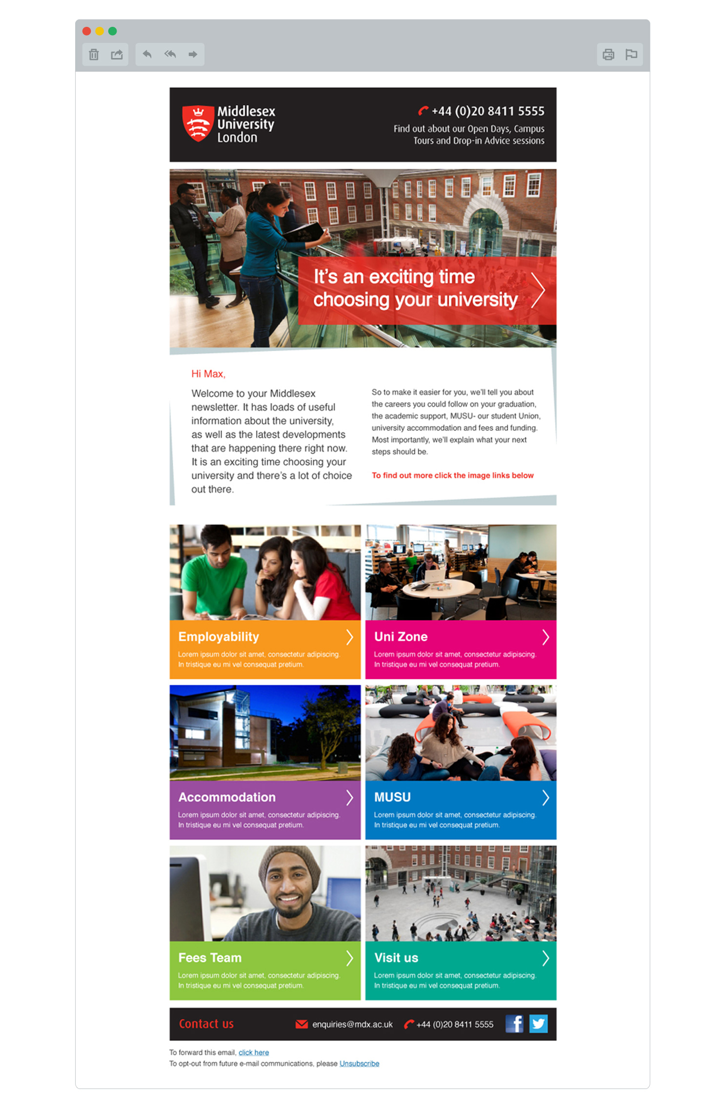 Email Campaigns for Middlesex University - Palmiero Design